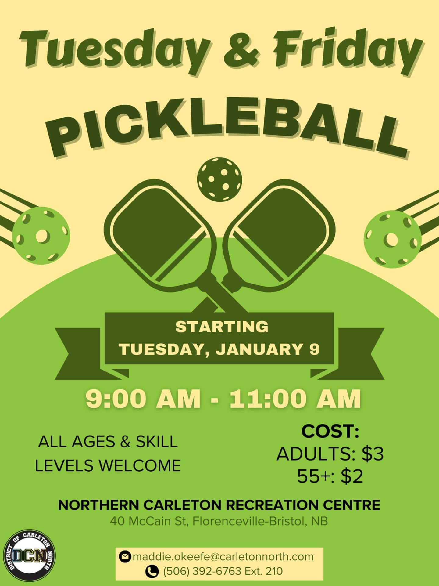 Tuesday & Friday Pickleball | District of Carleton North