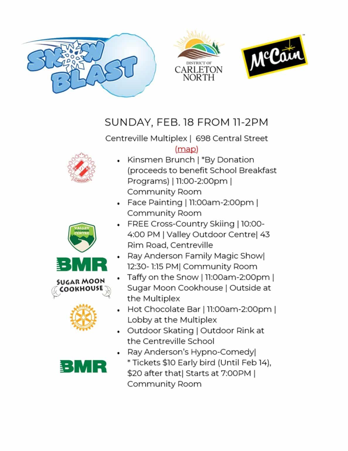 Snow Blast Event Schedule | District of Carleton North