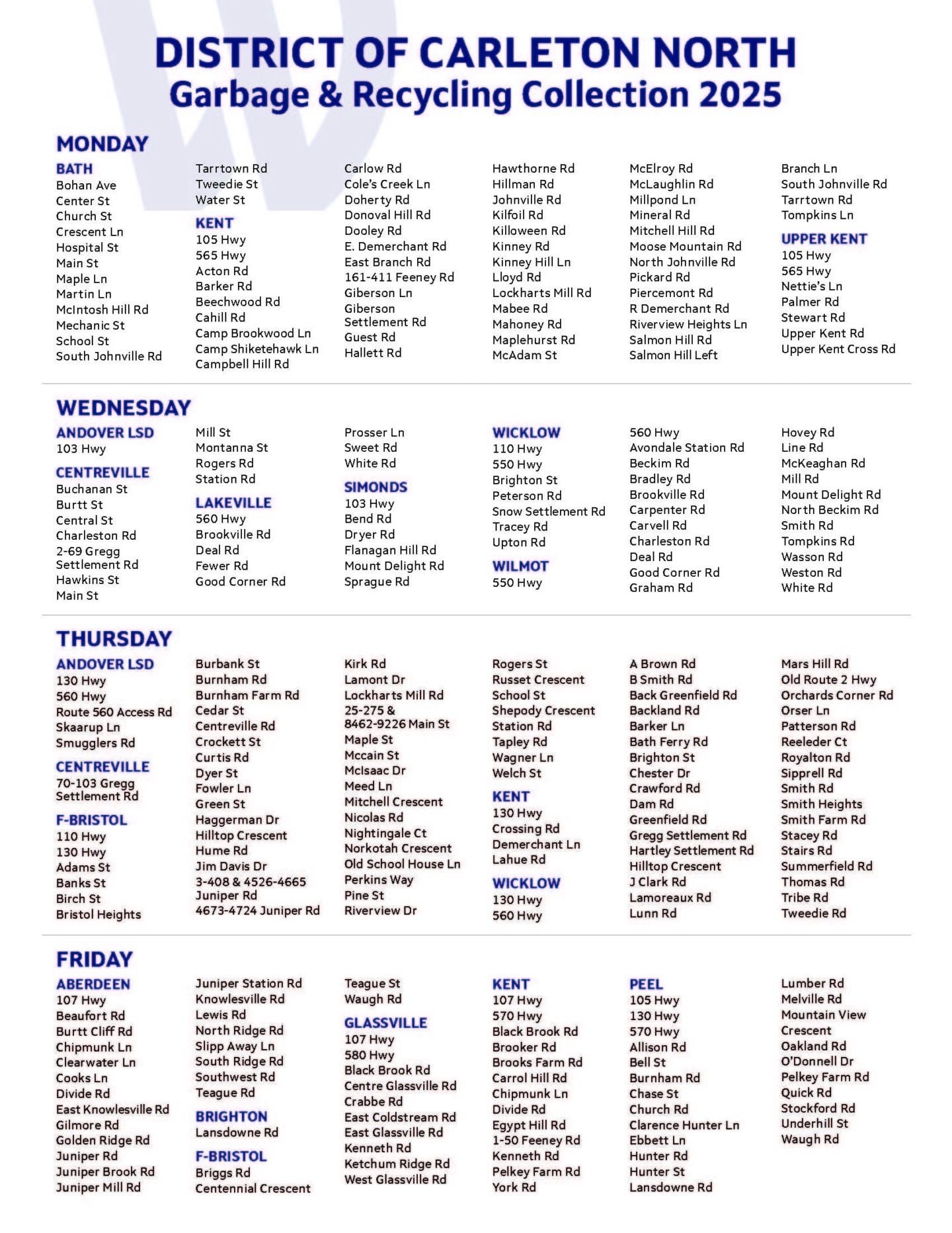 Waste and Recycling Schedule 2025