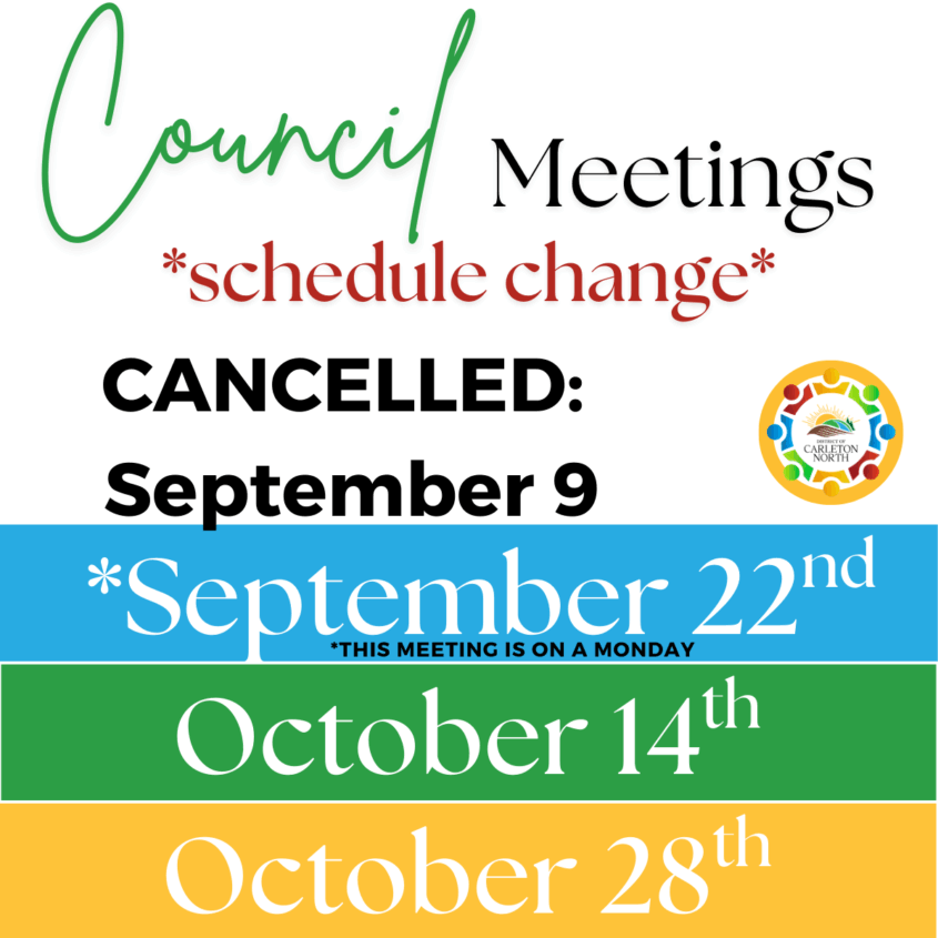 Schedule Change: Council meetings | District of Carleton North